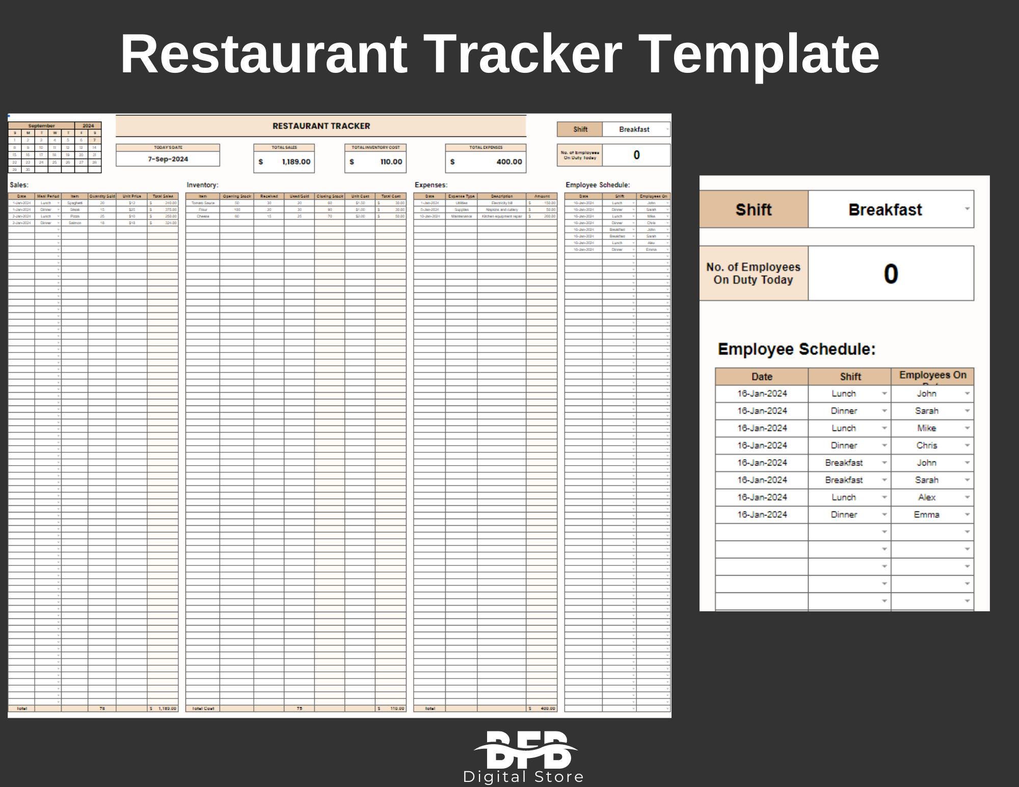 Restaurant Tracker Template, Google Sheets Business Planner, Sales ...