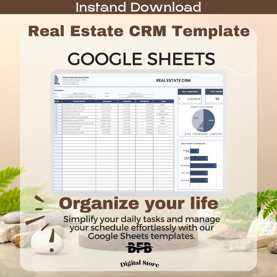 Real Estate CRM Template, Google Sheets Client Management, Property ...