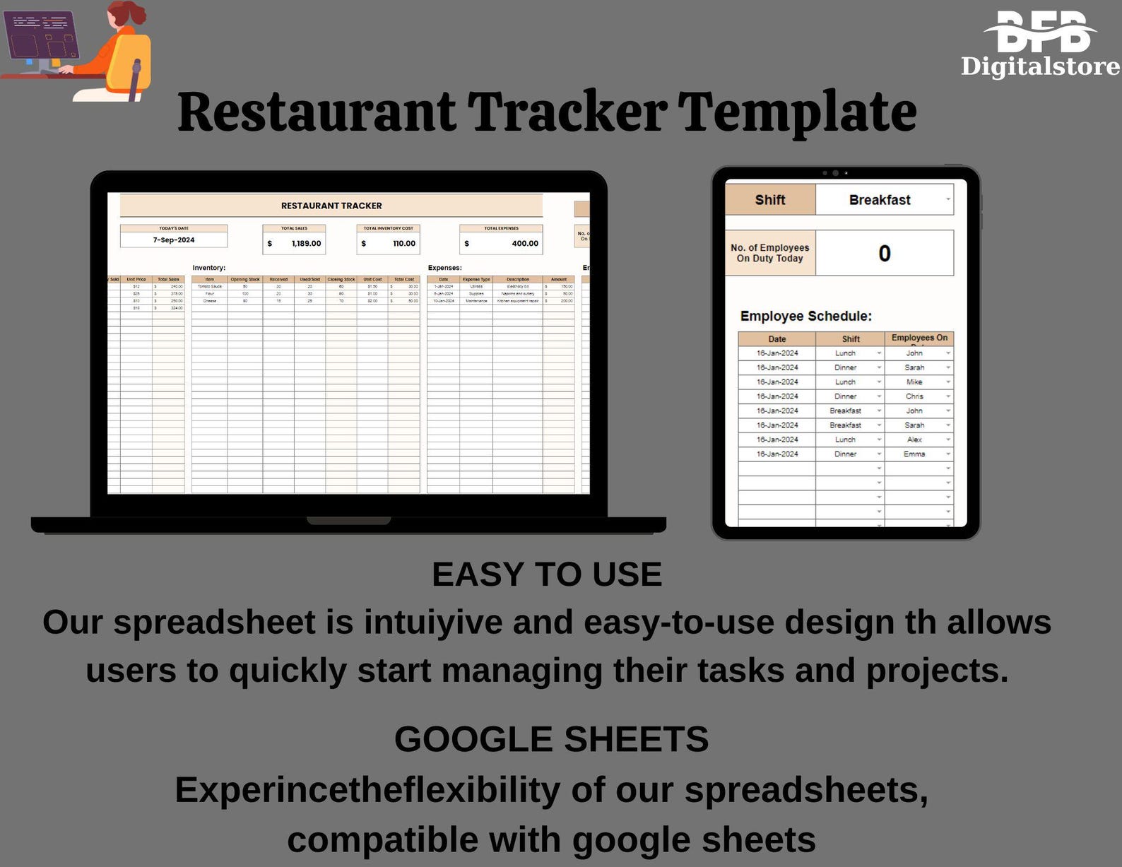 Restaurant Tracker Template, Google Sheets Business Planner, Sales ...