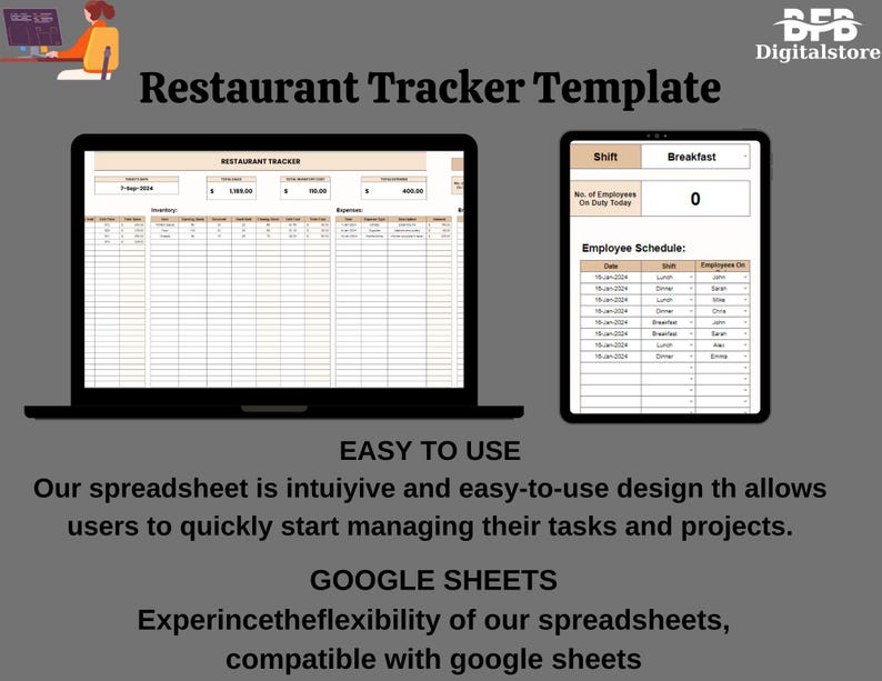 Restaurant Tracker Template, Google Sheets Business Planner, Sales ...