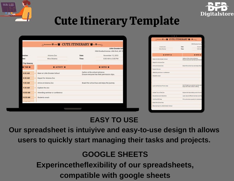 Cute Itinerary Template, Google Sheets Travel Planner, Adorable Trip ...
