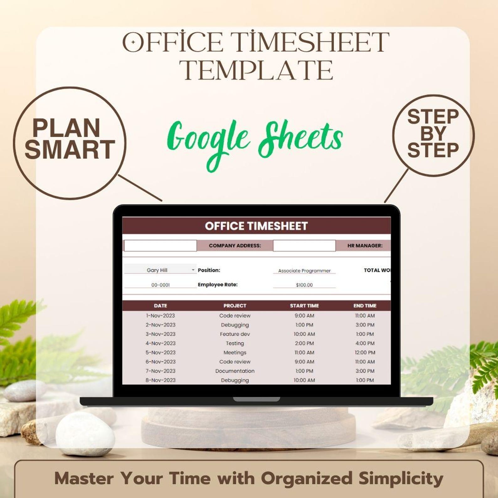 Office Timesheet Template, Google Sheets Employee Hours Tracker, Work ...