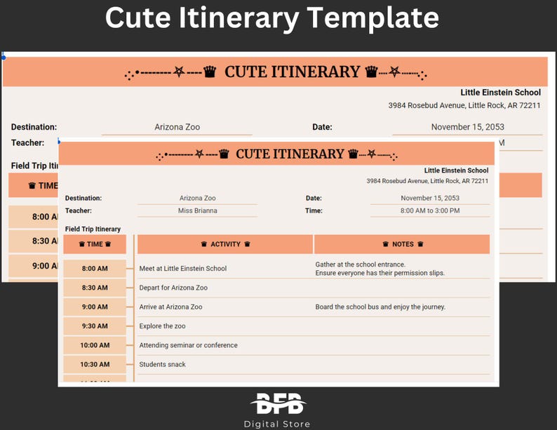 Cute Itinerary Template, Google Sheets Travel Planner, Adorable Trip ...