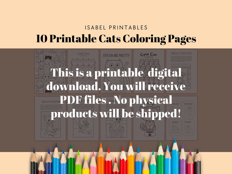 10 Coloring Printable Cat Pages Coloring Animals Digital Download 10 ...