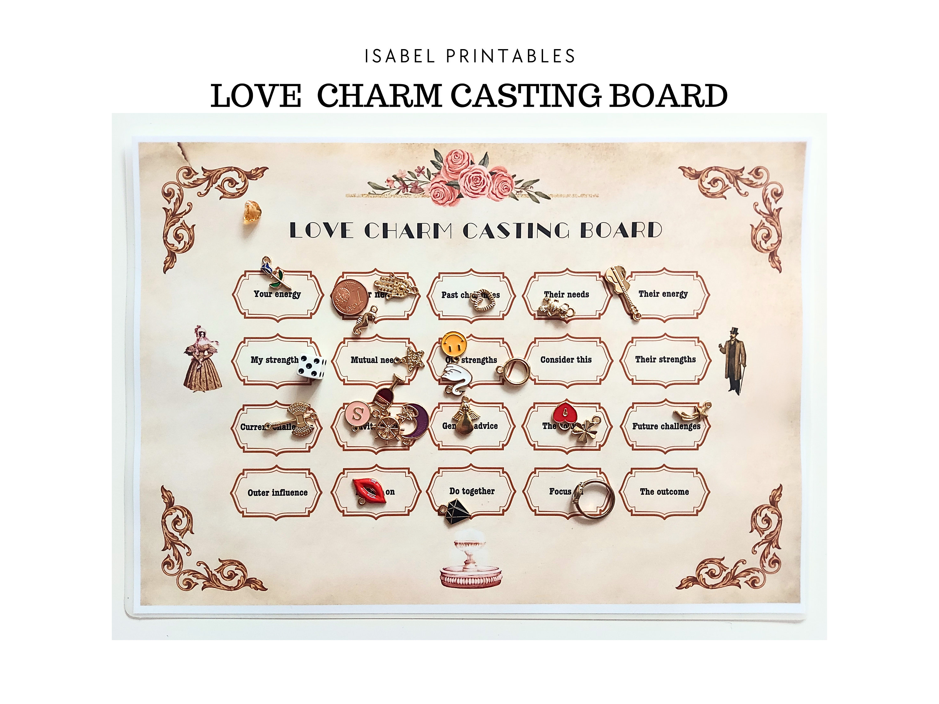 Charm Casting Board: Vintage Divination Mat (digital Printable A4/US ...