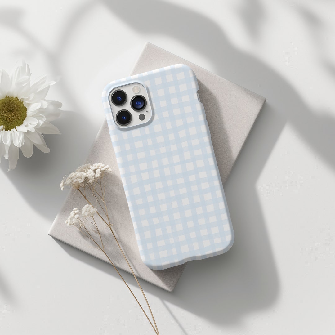 Baby Blue Gingham Phone Case iPhone 7-15, Cute Phone Case, Aesthetic ...