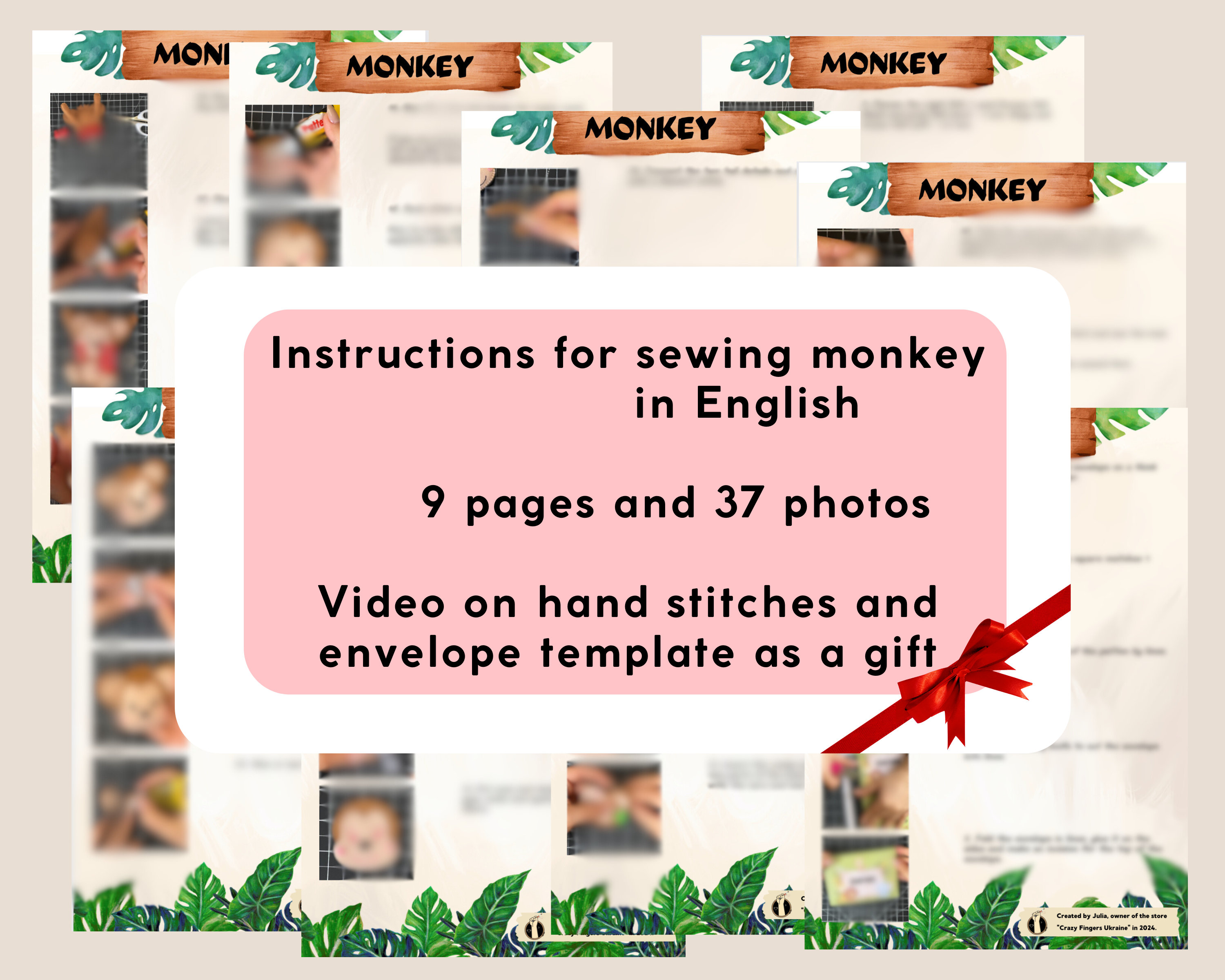 Monkey Felt Pattern Tutorial Baby Monkey for Hand Sewing From Felt ...