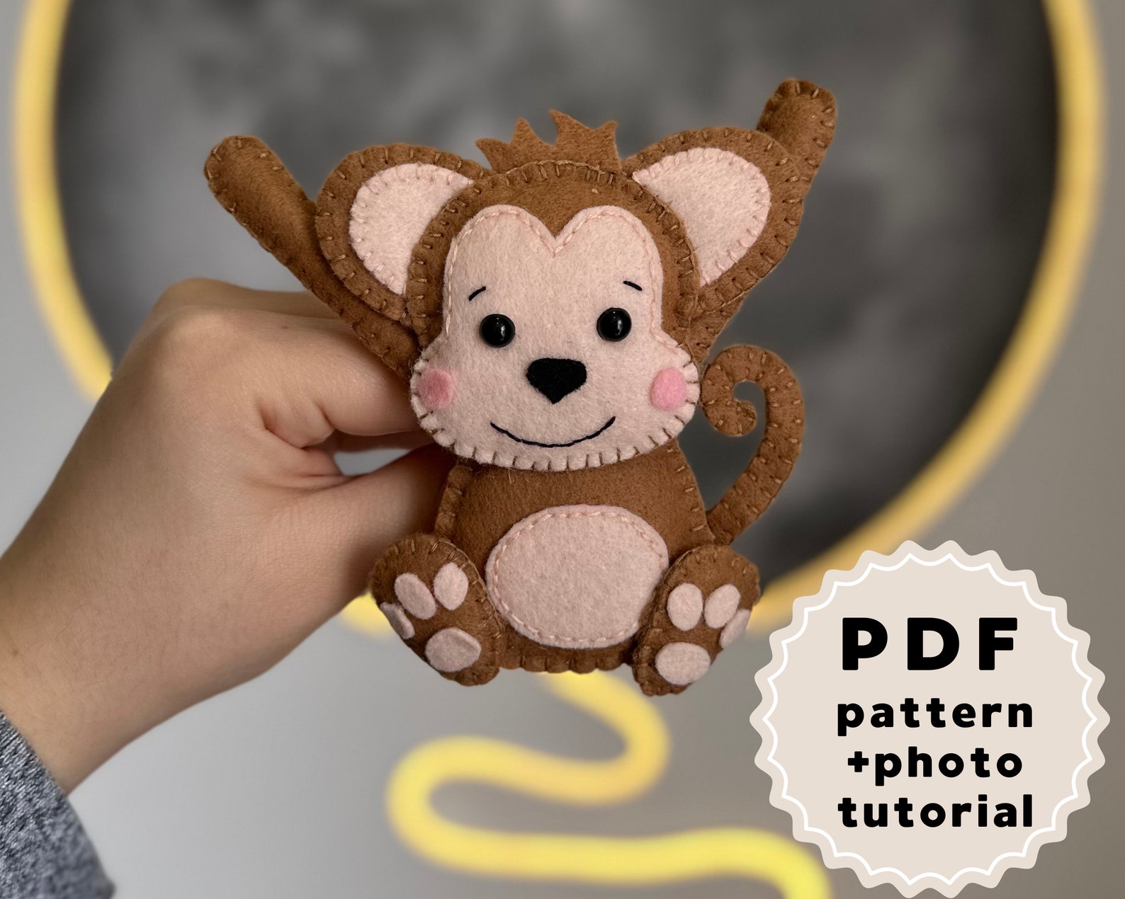 Monkey Felt Pattern Tutorial Baby Monkey for Hand Sewing From Felt ...