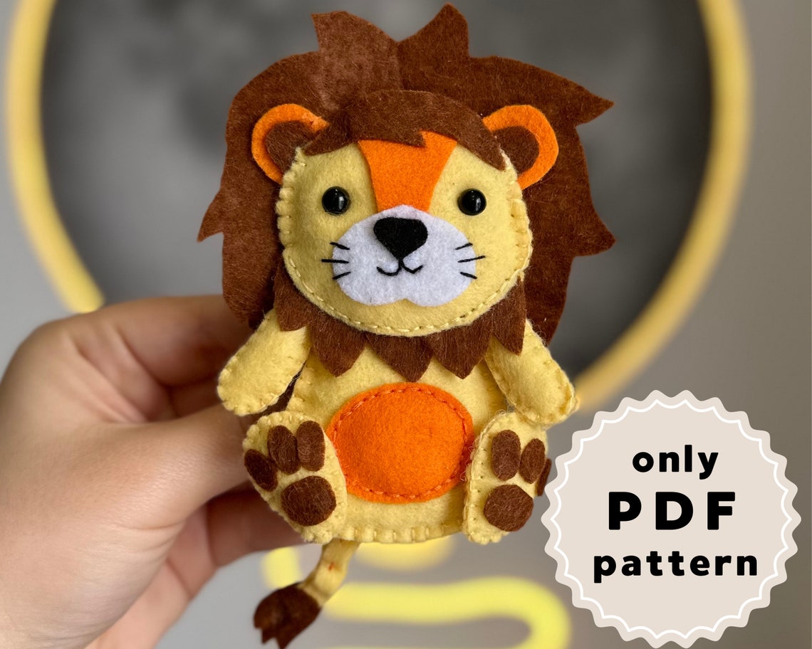 Lion Felt Pattern - Baby Lion for Hand Sewing From Felt - Safari Toy ...