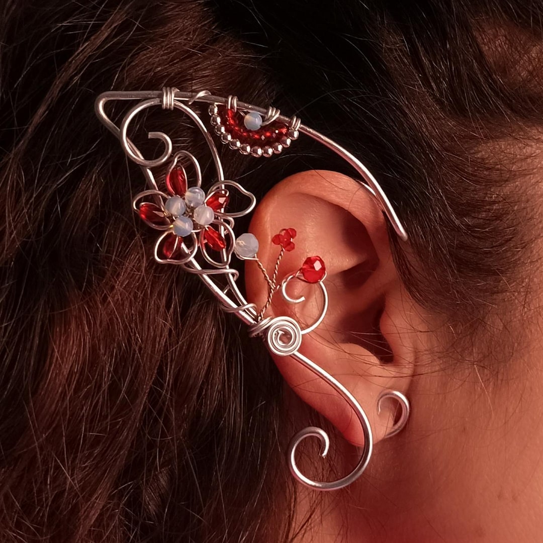 Silver and Red Elf Ears. Elven Ear Cuffs. Fairy Earrings. Fairy Ears ...
