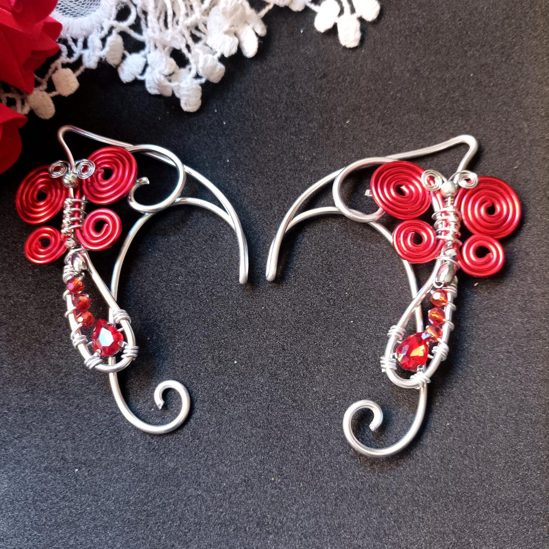 Silver Elf Ears With Butterfly. Elven Ear Cuffs. Ear Decoration. Elf ...