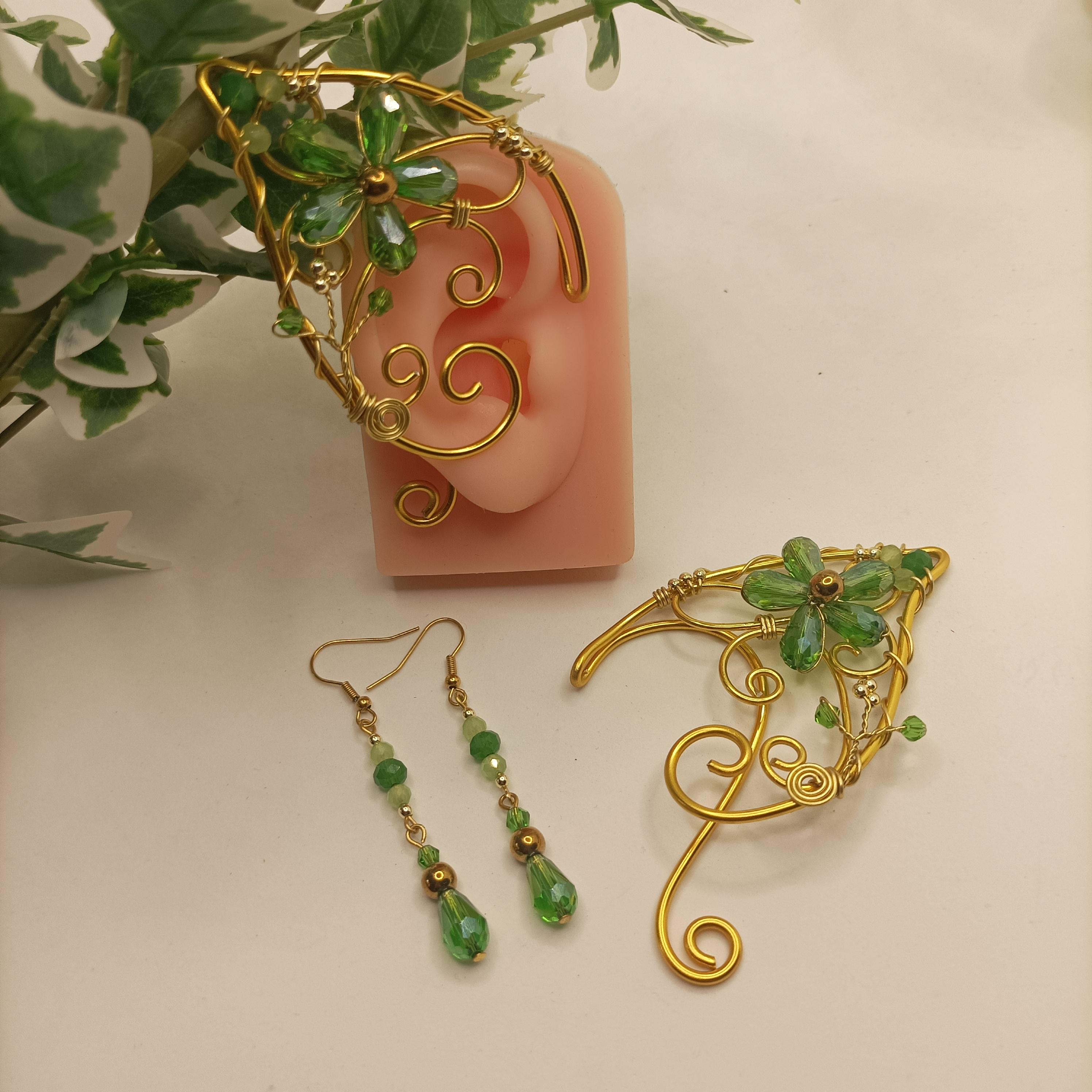 Gold and Green Elf Ears. Elven Ear Cuffs. Ear Muffs. Fairy Earrings ...