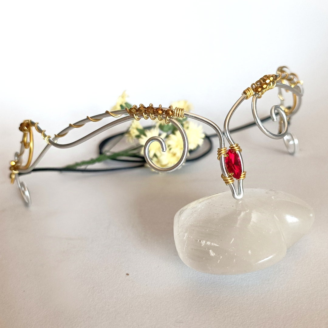 Silver and Gold Wire Elf Tiara. Simple Tiara With Crystals. Fairy Crown ...