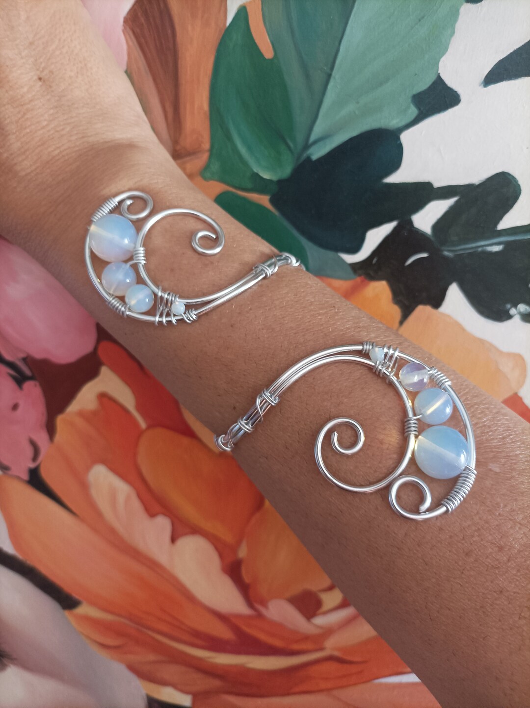 Adjustable Forearm Bracelet. Opal Bracelet. Adjustable Wire Wrap ...