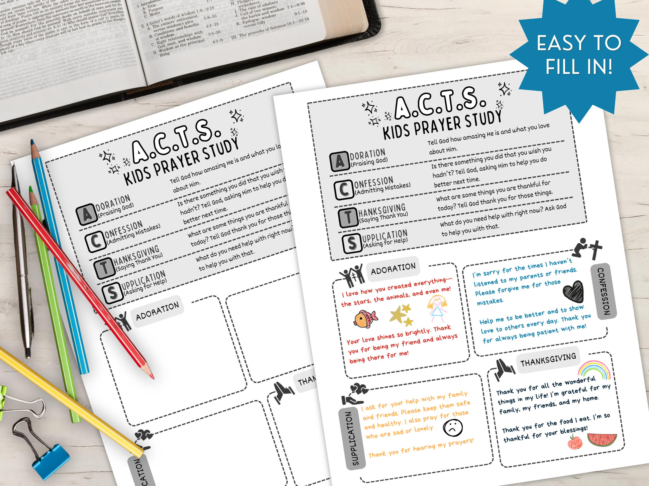 Acts Prayer Method, Kids Prayer Journal Pages, Prayer Printables for ...