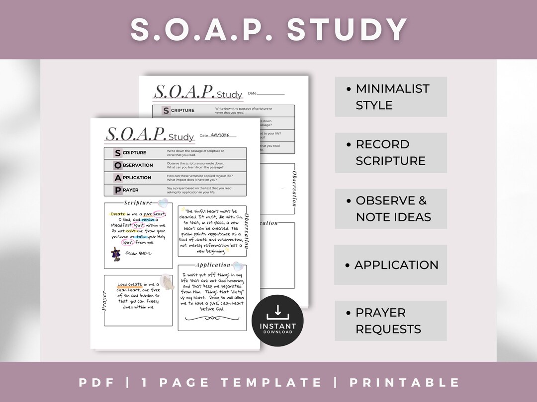 SOAP Bible Study Printable Template, Digital Bible Study Journal ...
