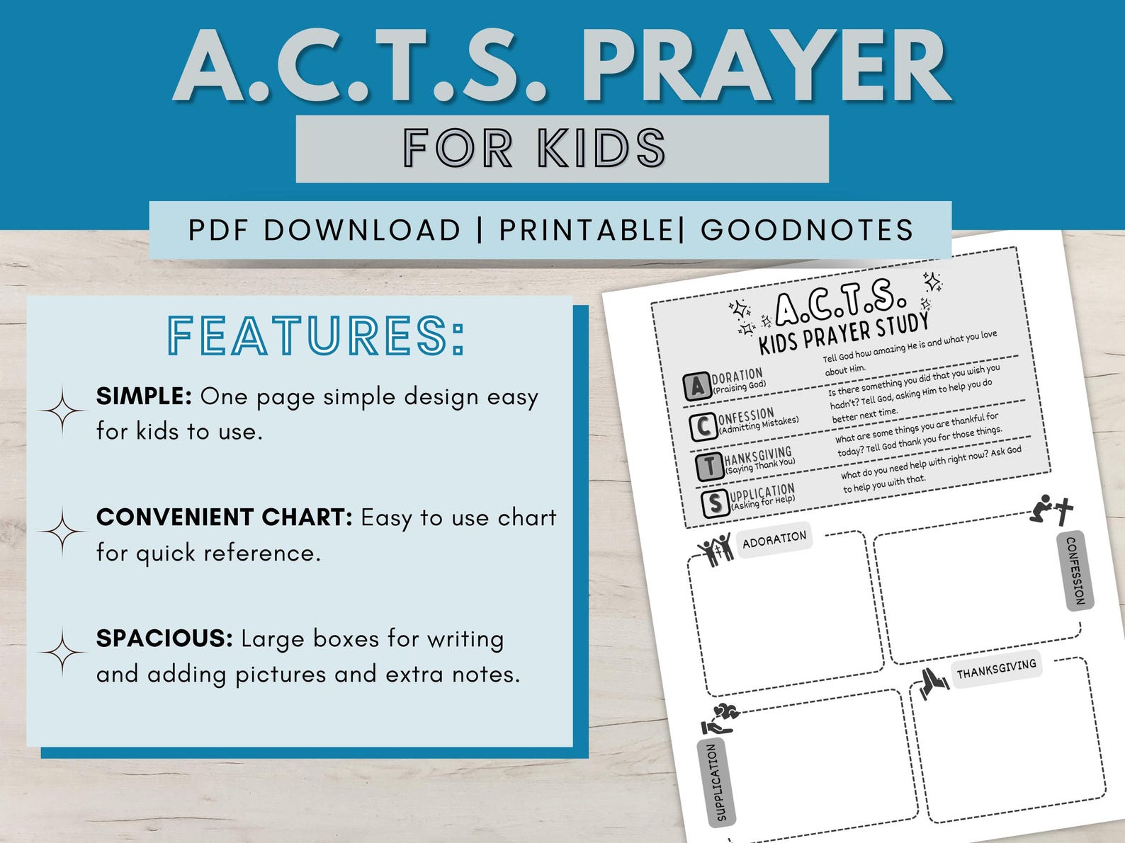 Kids ACTS Prayer, Prayer Journal for Kids, Prayer Guide, Sunday School ...