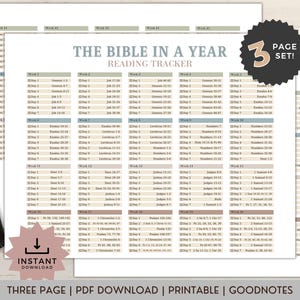 Chronological Bible Reading Tracker - Printable Daily Log, Study ...