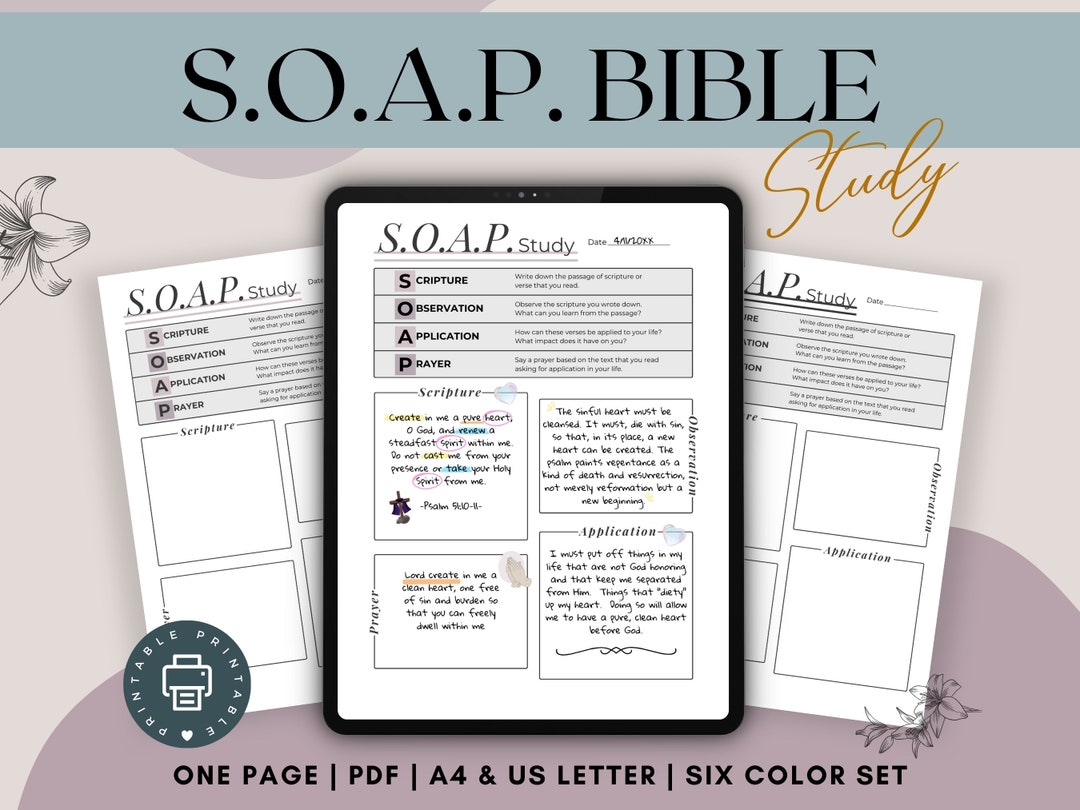 Plantilla imprimible de estudio bíblico SOAP, Diario de estudio bíblico ...