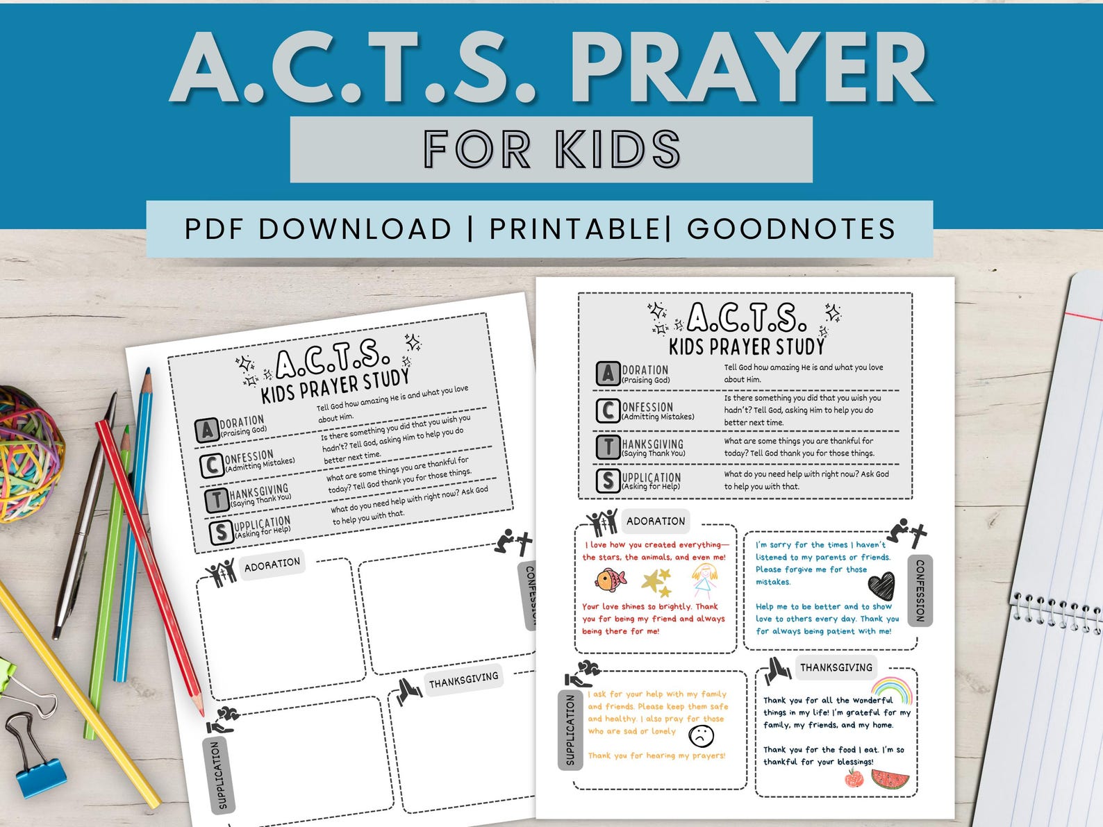 Kids ACTS Prayer, Prayer Journal for Kids, Prayer Guide, Sunday School ...