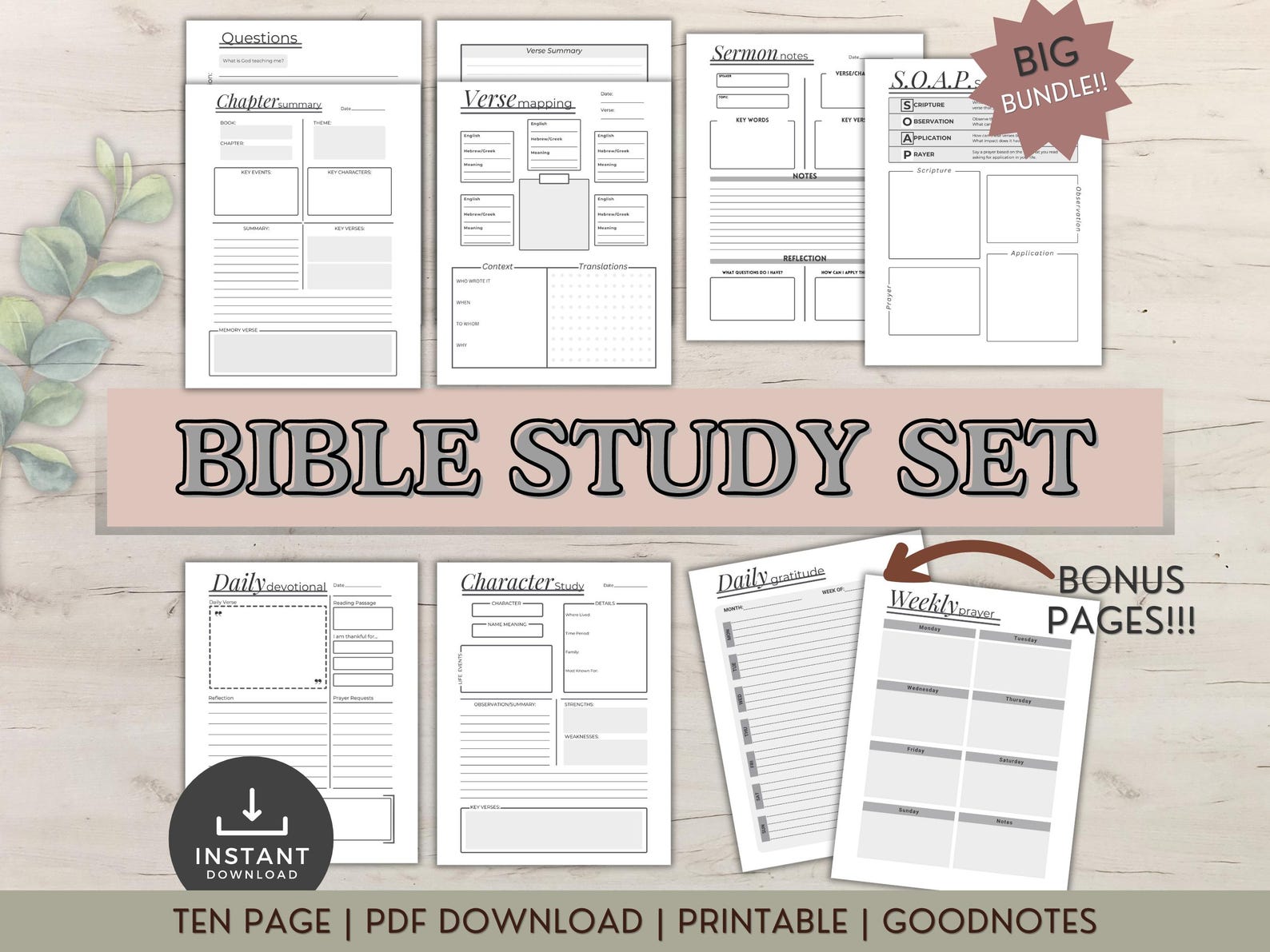 Printable Bible Study Bundle | Instant Download | Sermon Notes | Bible ...