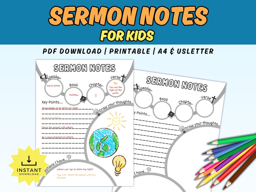Kids Sermon Notes | Children's Bible Study | Printable Church Activity ...