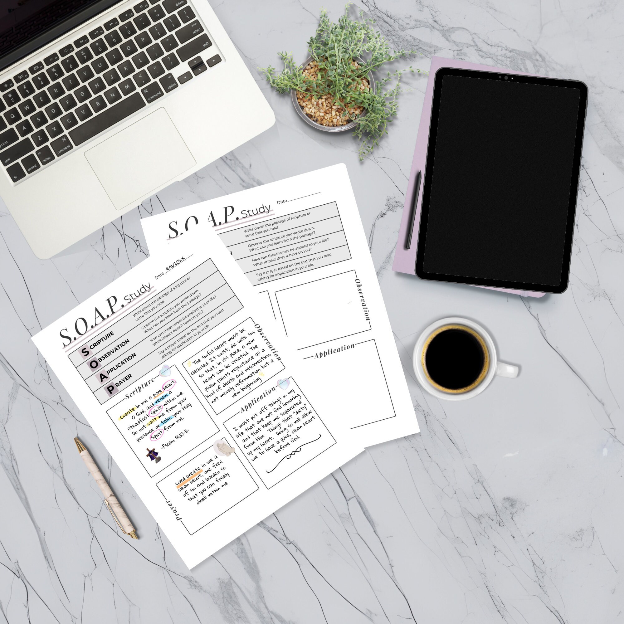 Plantilla imprimible de estudio bíblico de SOAP, diario de estudio ...