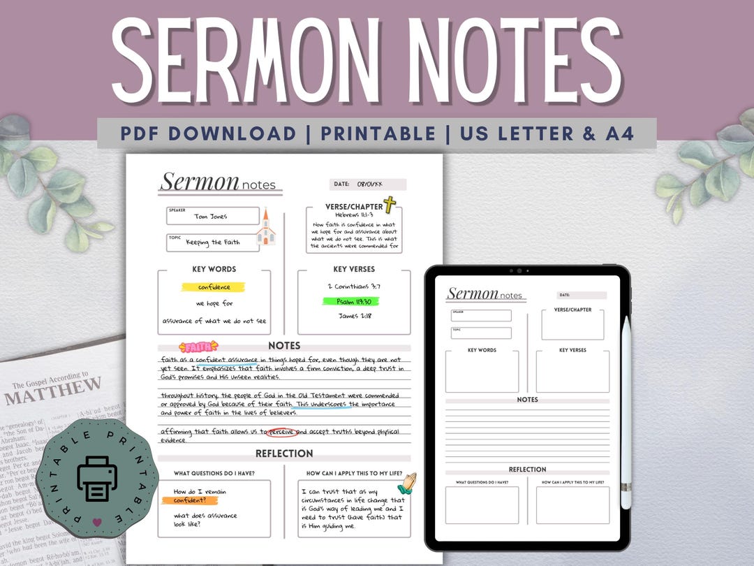 Sermon Notebook | Printable Sermon Notes | Scripture Pages | Digital ...