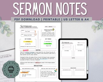 Sermon Church Notes Printable | Digital Download | Bible Study Notes ...