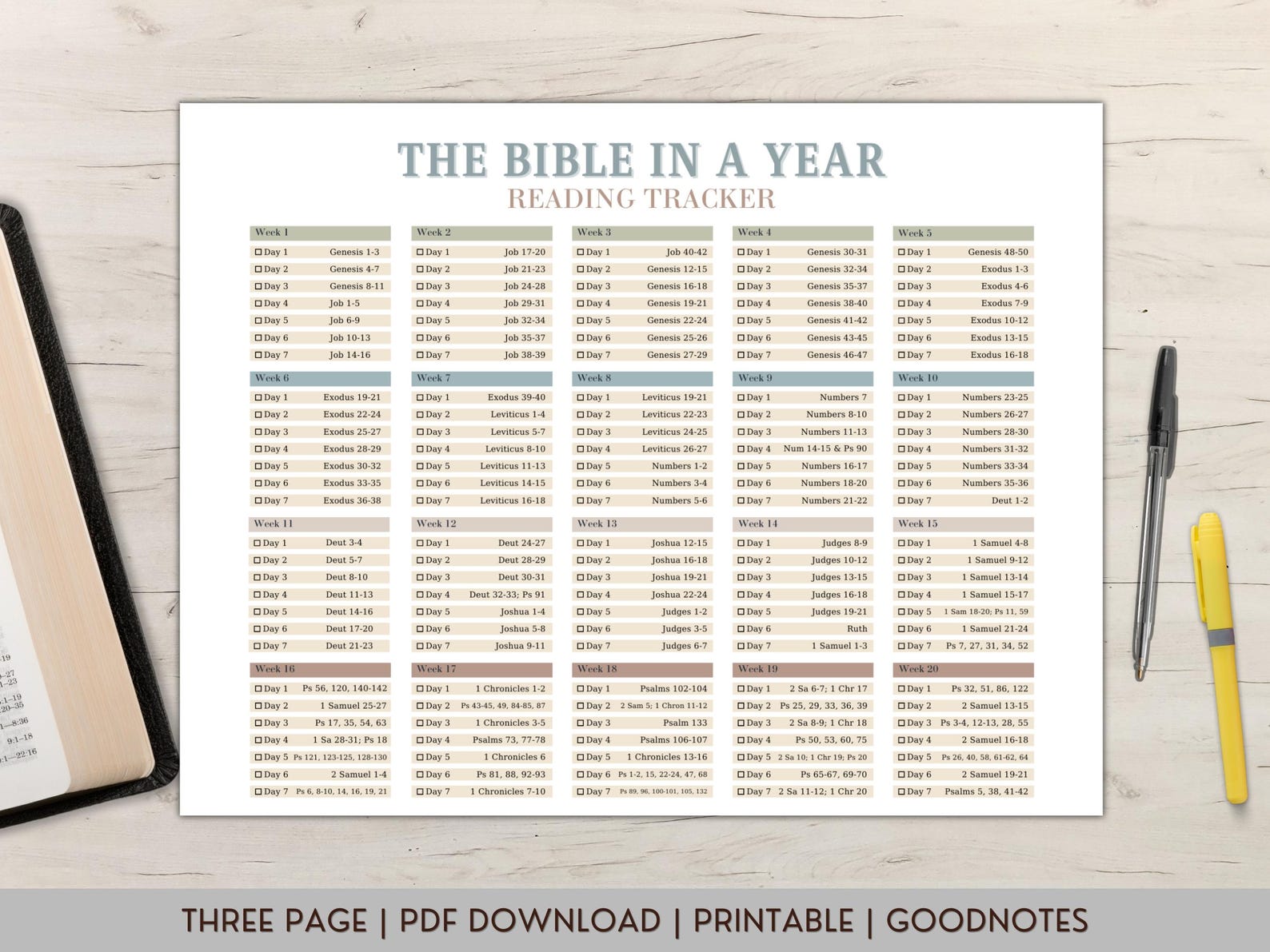Chronological Bible Reading Tracker - Printable Daily Log, Study ...