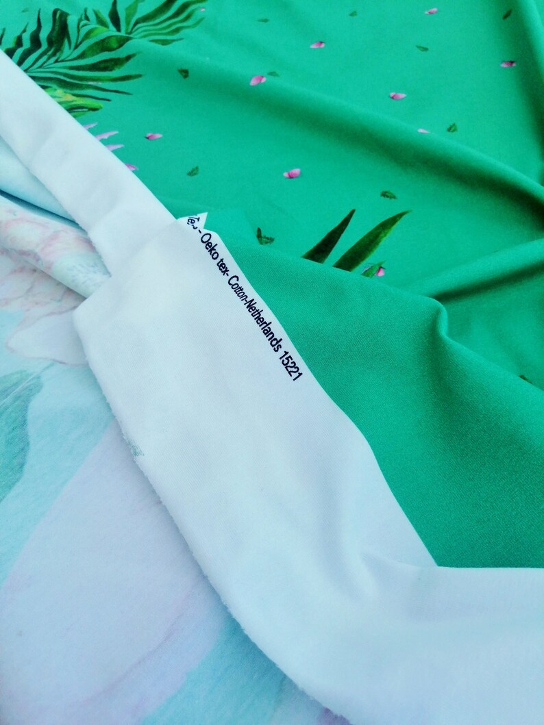 Green Cotton Jersey Knit Fabric With Pink Parrot Print - Etsy