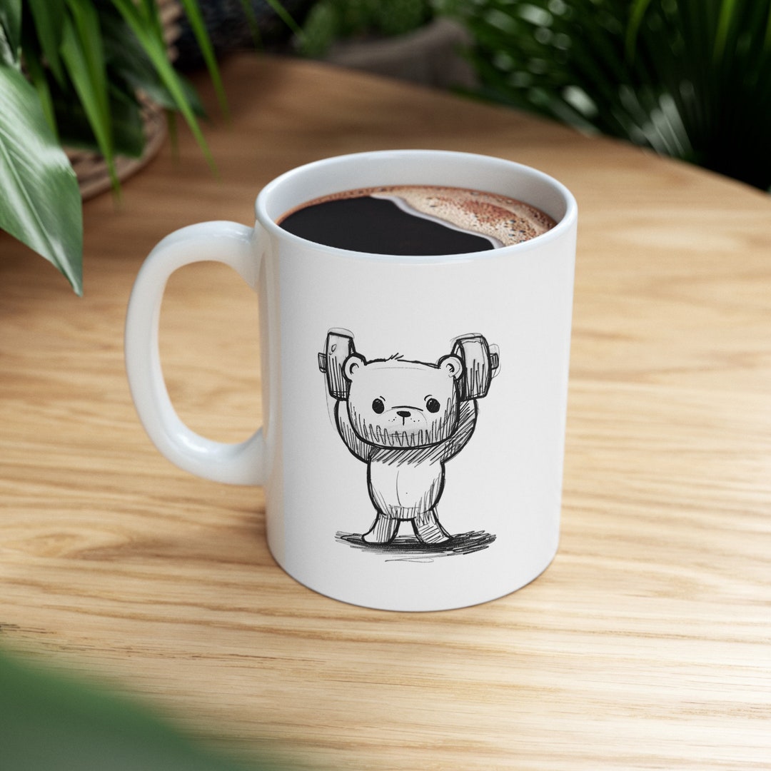 Gym Coffee Mug Fitness Mug Funny Bear Animal Mug Simple Design Mug Gift ...