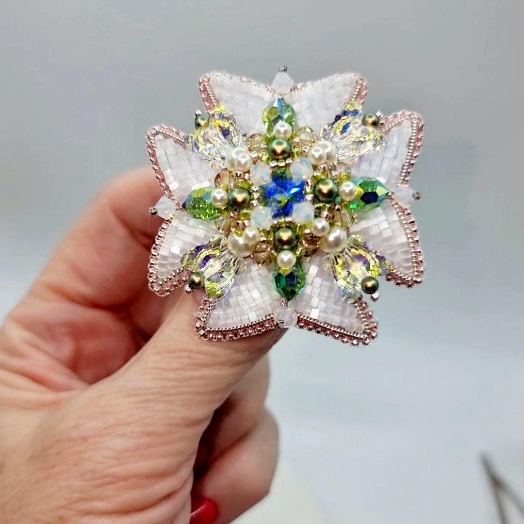 Embroidered Maltese Cross Brooch,suit Pin,beaded Austrian Crystals ...