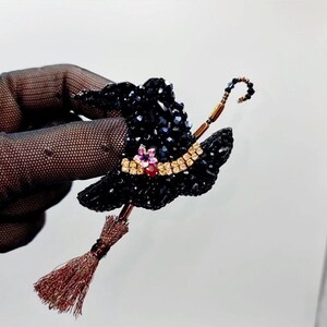 Beaded Witch Hat and Broom Brooch Pin Gift,embroidered Witch Hat Brooch ...