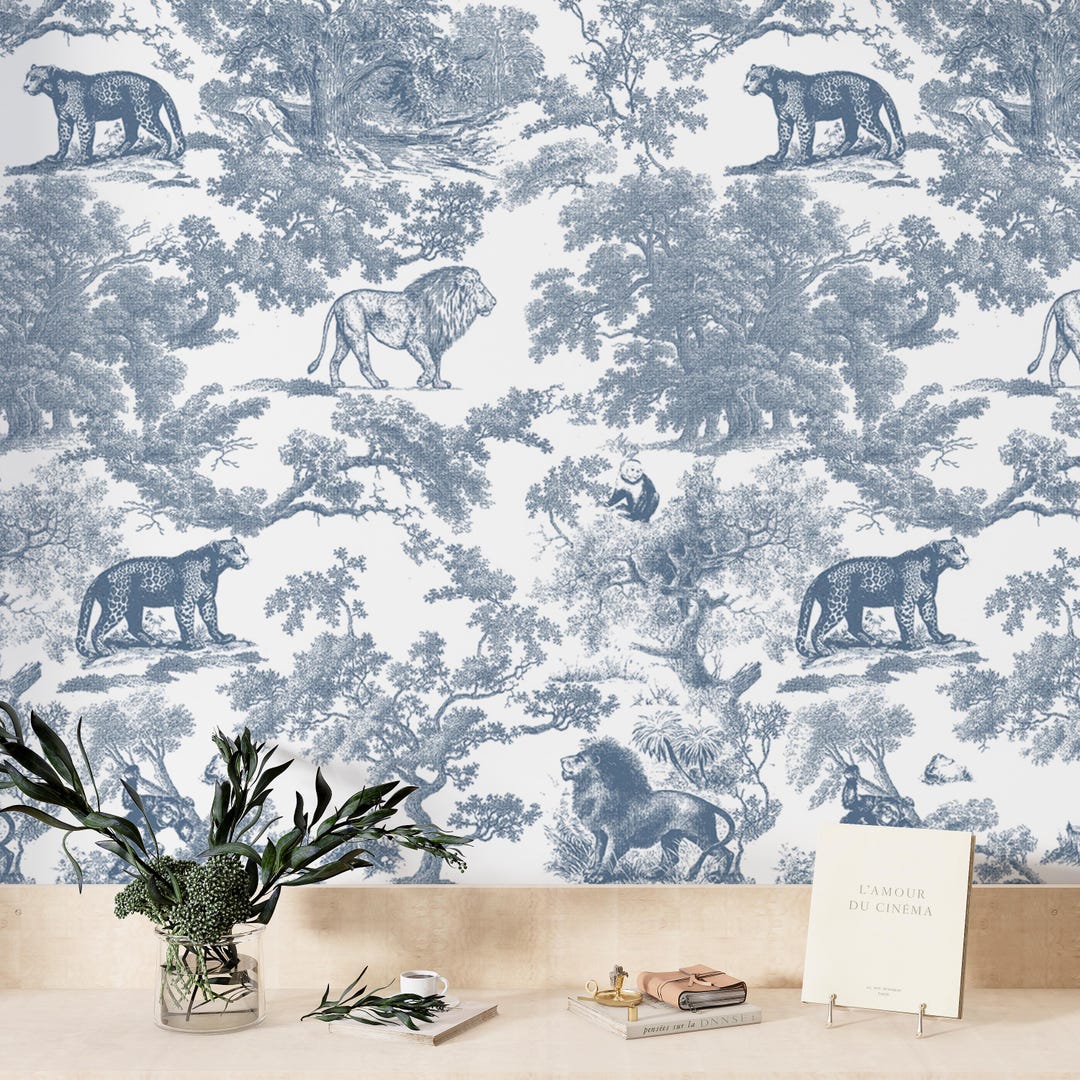 Vintage Safari Animals Wallpaper, French Toiles Wallpaper, Peel and ...