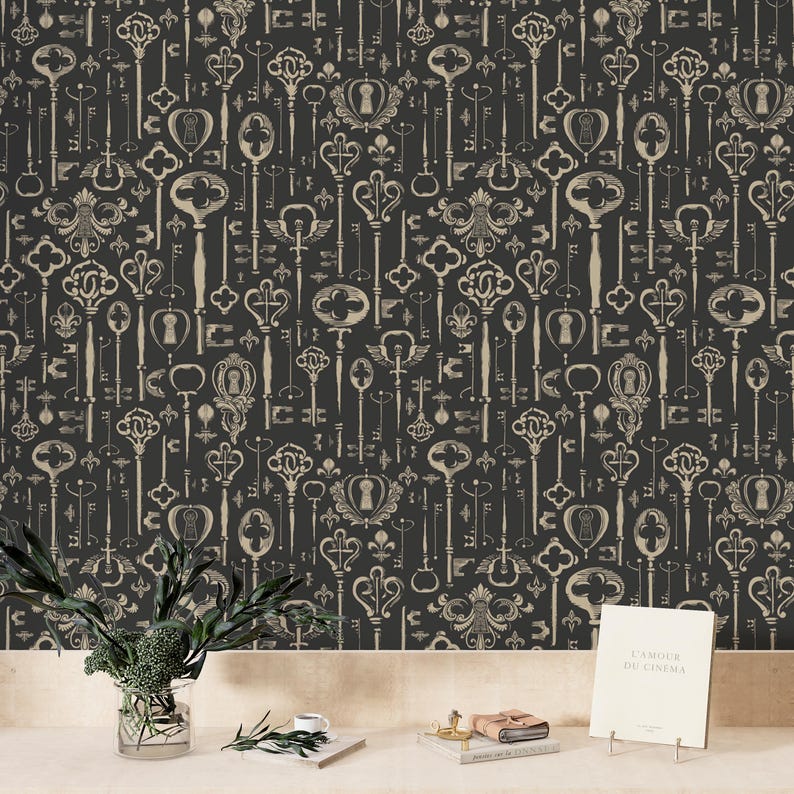Vintage Keys Wallpaper Peel and Stick, Antique Retro Keys Wall Mural ...