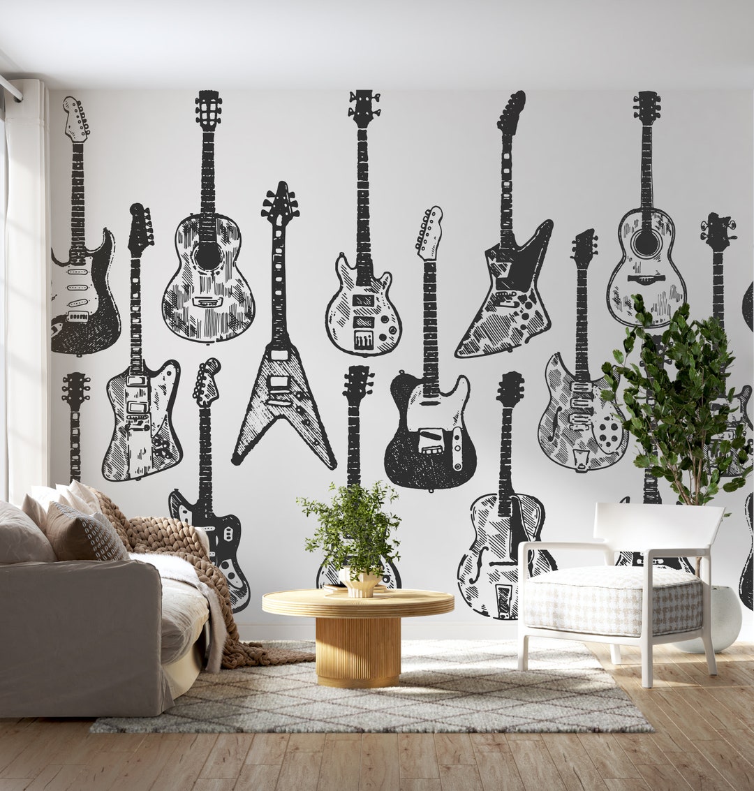 Music Instrument Wallpaper, Modern Rock Bar Wall Mural, Rock and Roll ...