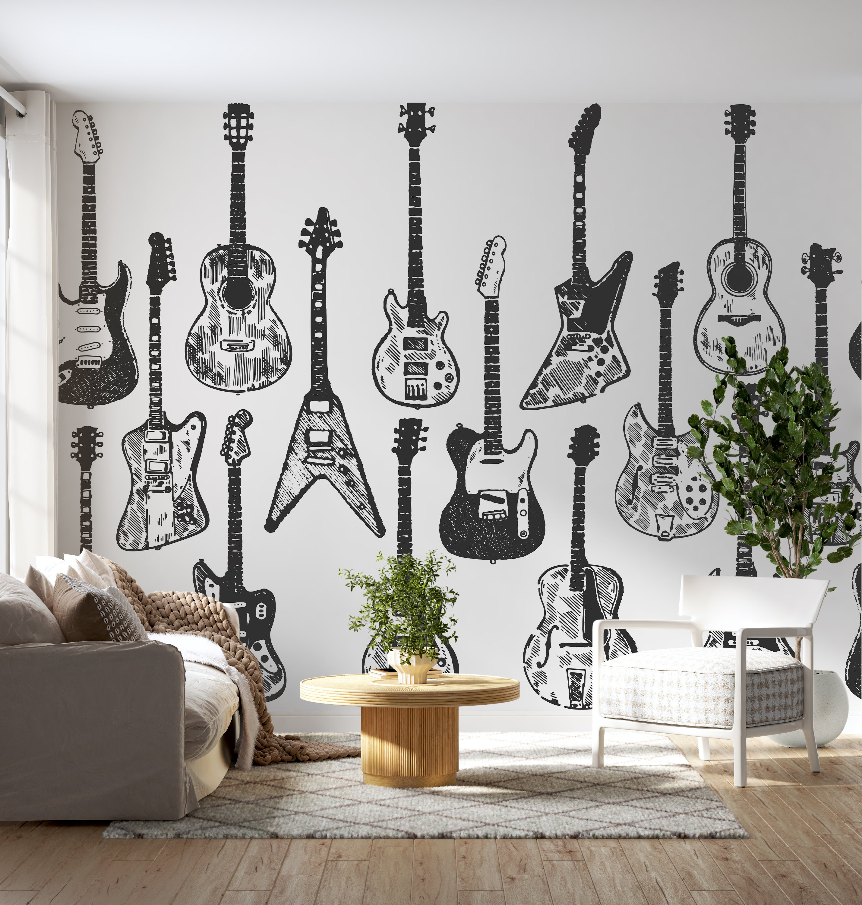 Music Instrument Wallpaper, Modern Rock Bar Wall Mural, Rock and Roll ...