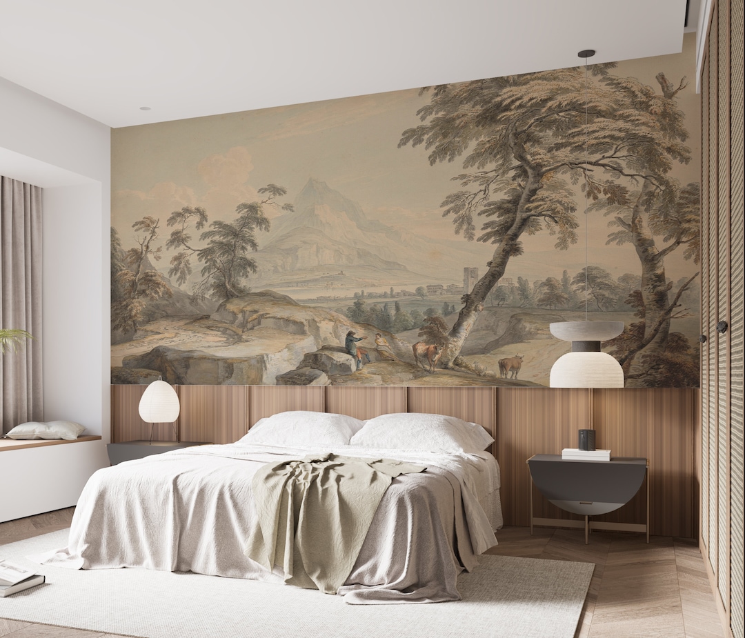 Landscape Premium Wallpaper, Scenic View Mural With Trees, Moody ...