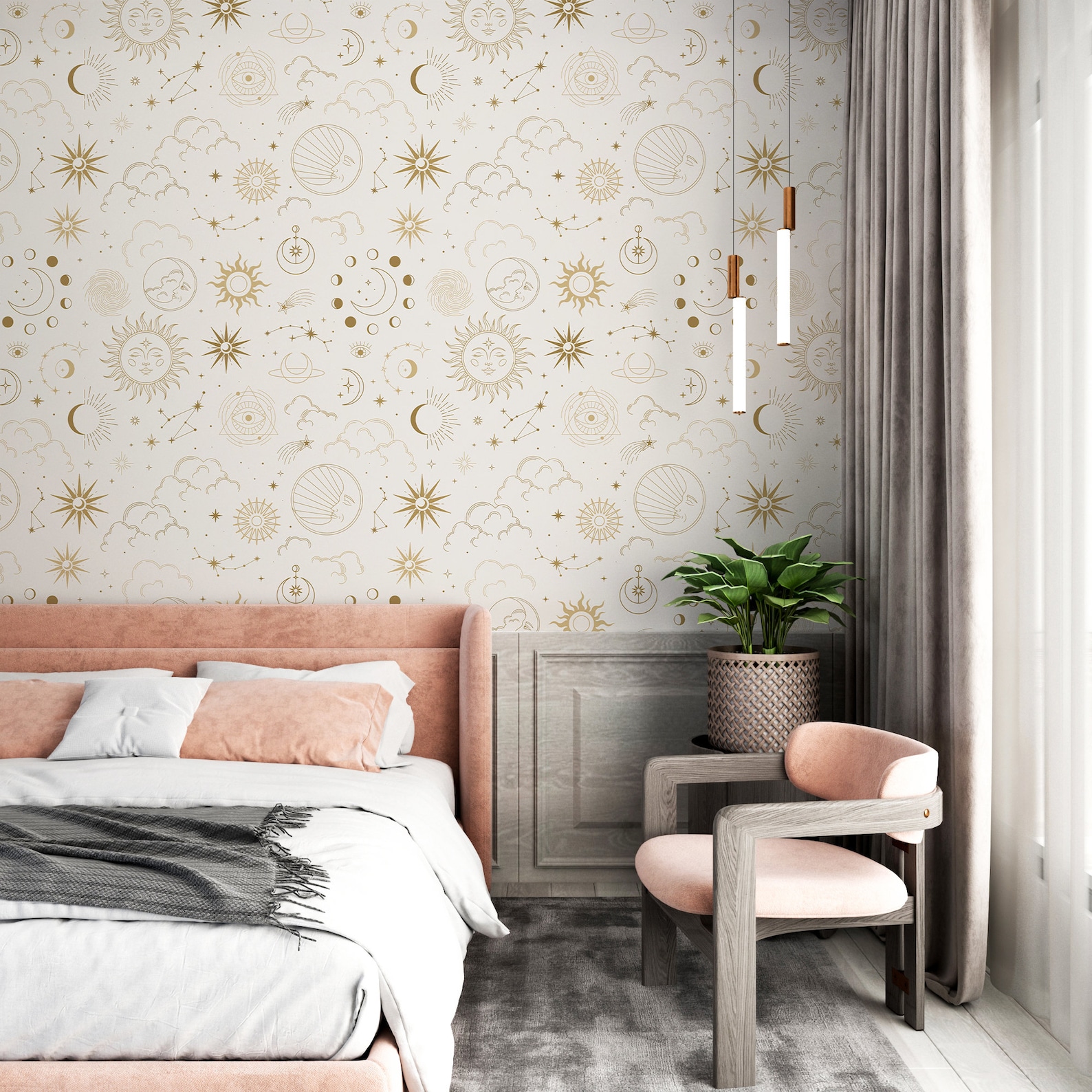 White Star Wallpaper, Starry Night Wall Mural, Night Sky Wall Decal ...