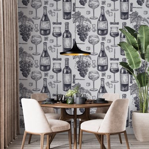Plum Grape Wine Wallpaper, Wine Decor Wallpaper, Vine Removable Peel ...