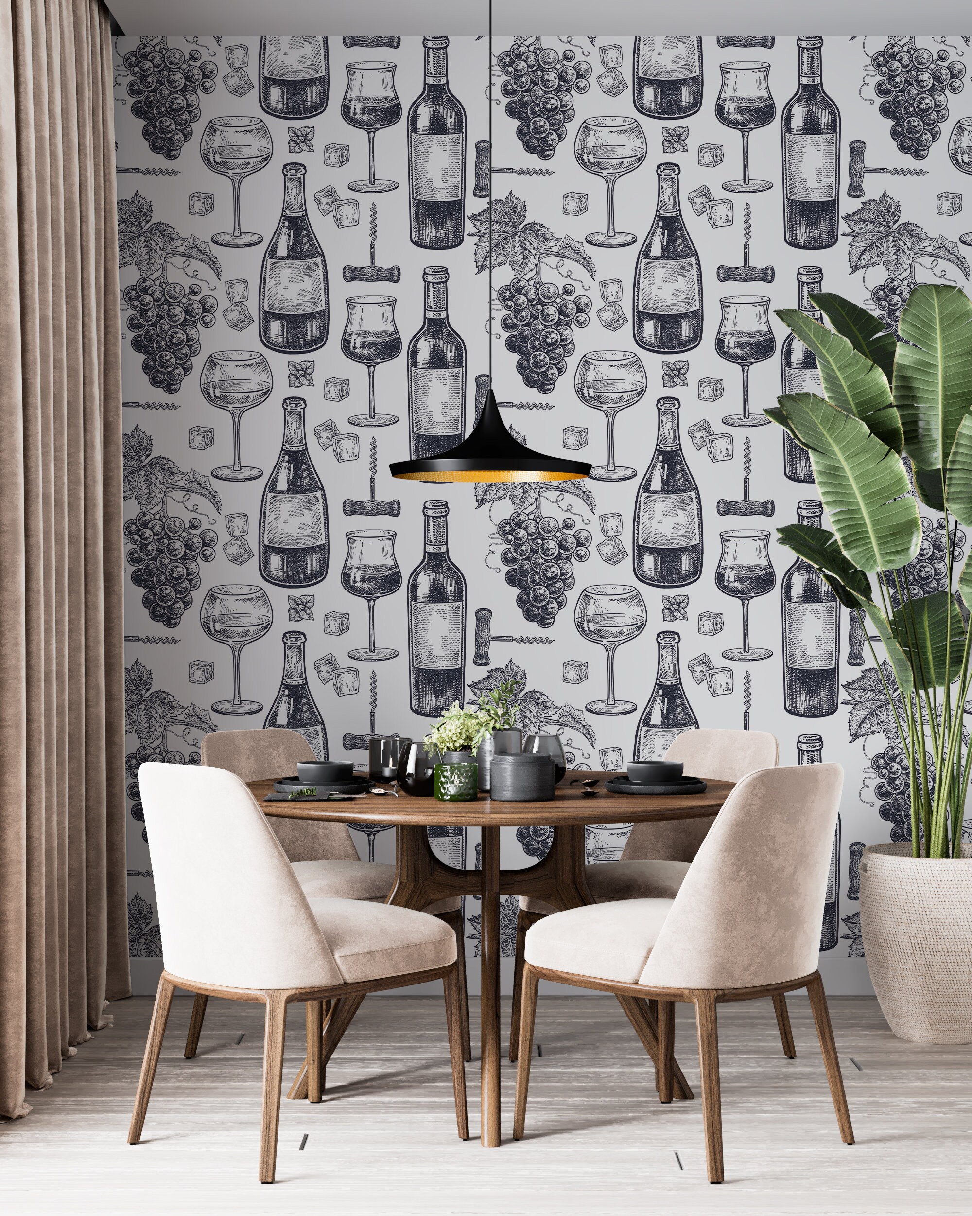 Plum Grape Wine Wallpaper, Wine Decor Wallpaper, Vine Removable Peel ...