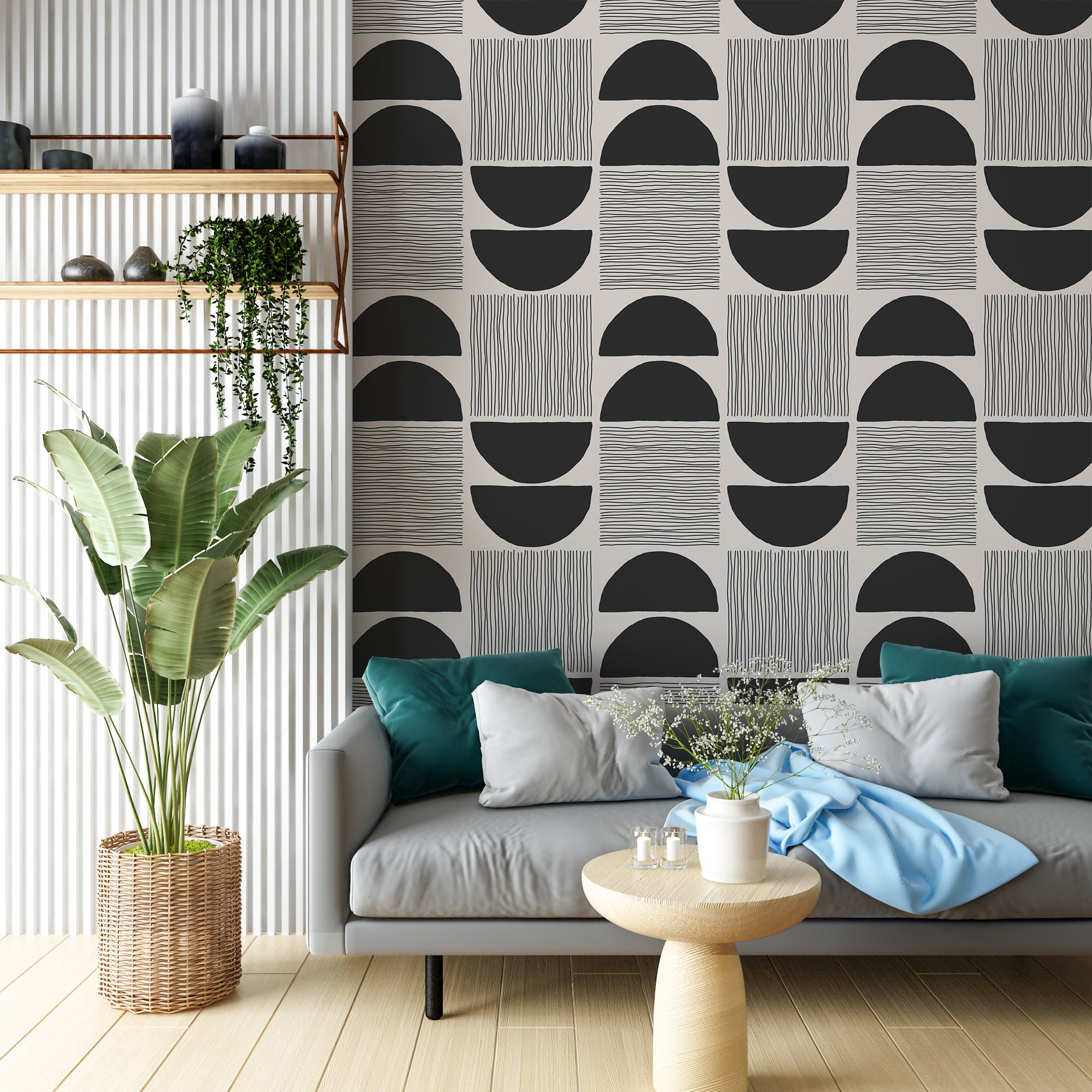 Geometric Abstract Wallpaper Peel and Stick, Black and Beige Removable ...