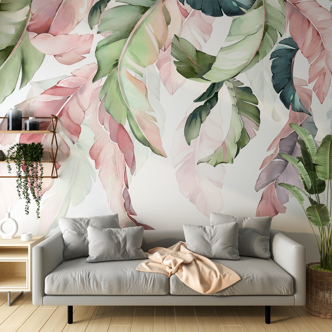 Tropical Banana Leaf Wallpaper, Banana Leaves Peel and Stick Wall Mural ...