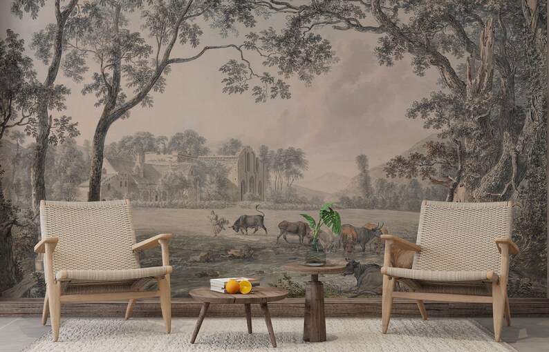 Valley Wall Mural, Scene Wallpaper, Landscape Vintage, Panoramique ...