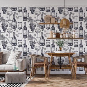 Plum Grape Wine Wallpaper, Wine Decor Wallpaper, Vine Removable Peel ...