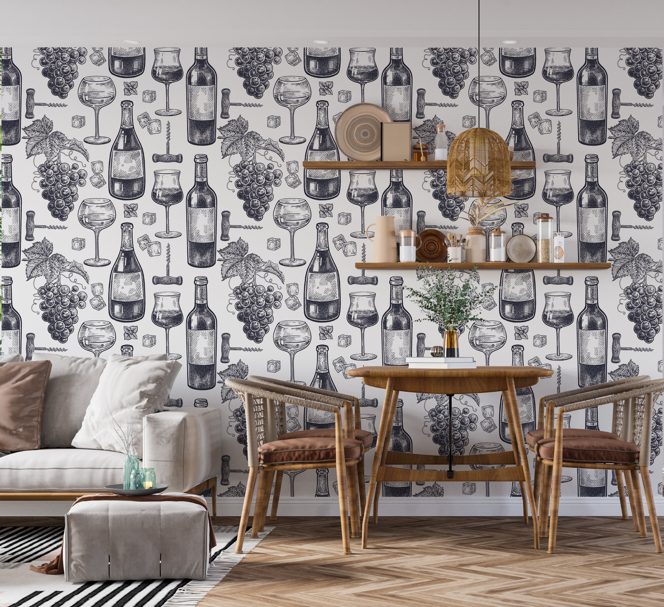 Plum Grape Wine Wallpaper, Wine Decor Wallpaper, Vine Removable Peel ...