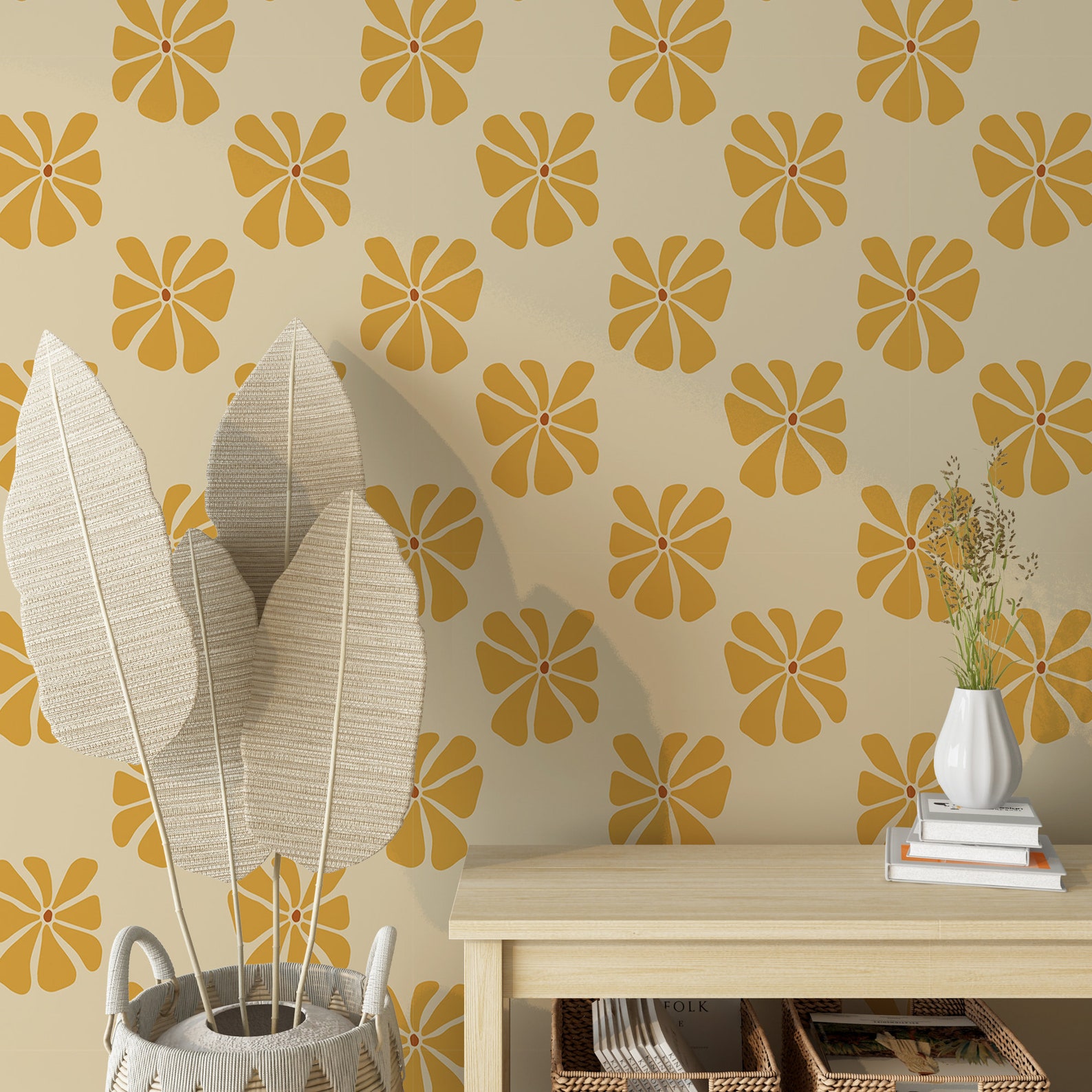 Daisy Wallpaper, Retro Whimsy Daisy, Retro Flower Wallpaper, 70s ...