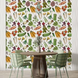 Vegetable Wallpaper, Veggie Print, Kitchen Wall Mural, Chef Wallpaper ...