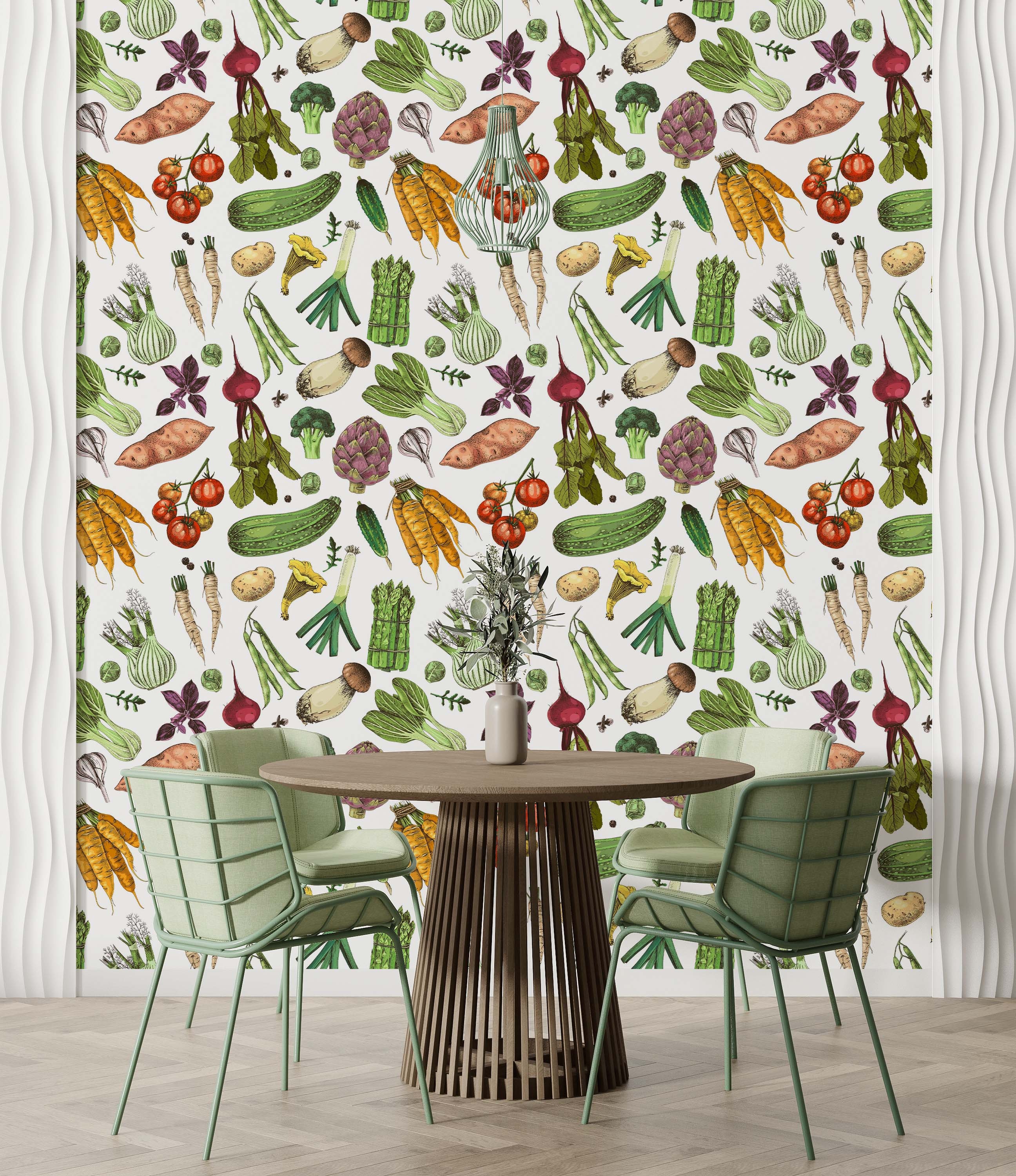 Vegetable Wallpaper, Veggie Print, Kitchen Wall Mural, Chef Wallpaper ...
